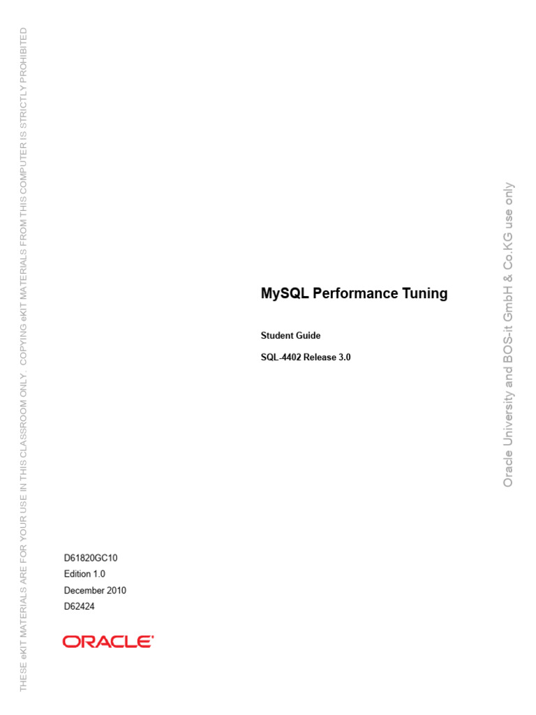 Student Guide - SQL-4402 MySQL Performace Tuning | PDF | My Sql | Databases