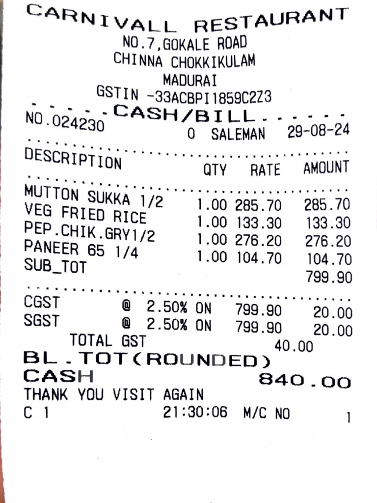 Carnival Bill | PDF