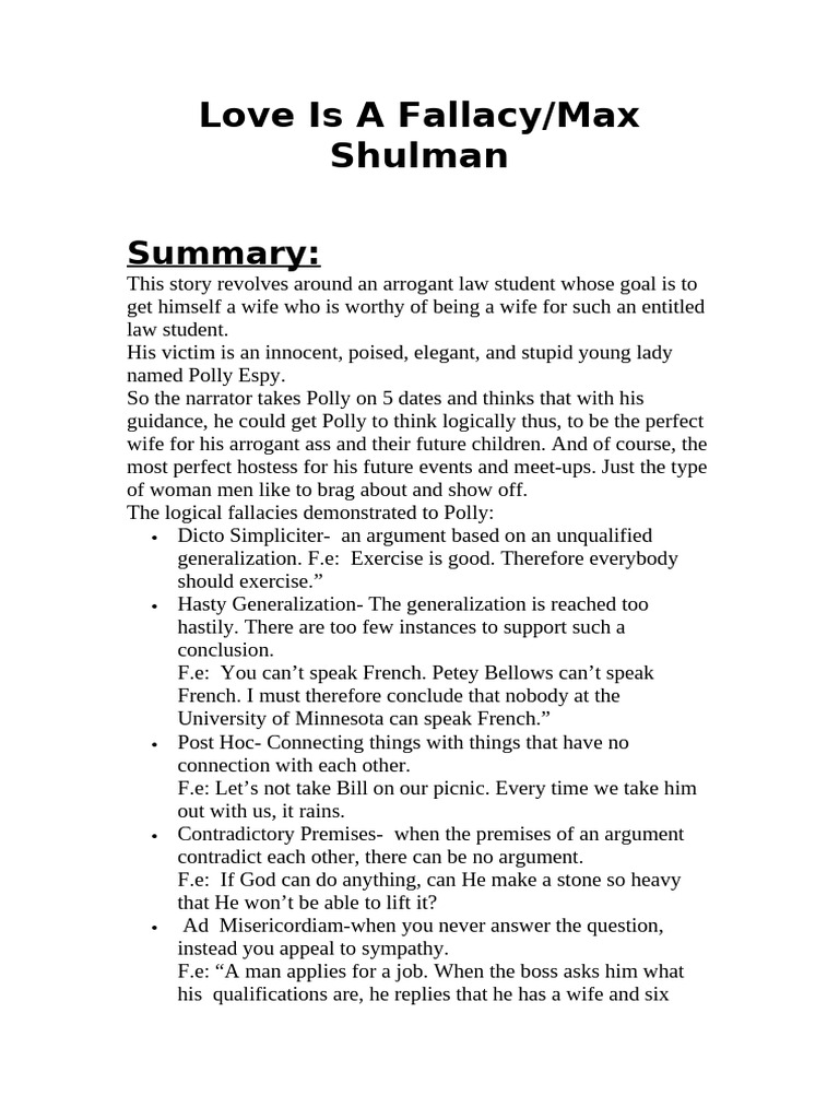 Love Is A Fallacy Summary | PDF | Fallacy | Argument