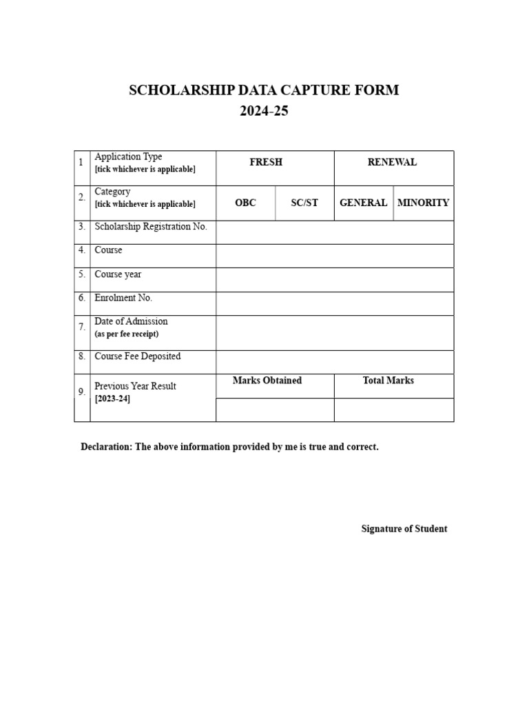 Scholarship Data Capture Form 2024-25: 1 Application Type | PDF