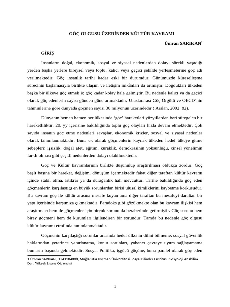 Goc Olgusu Uzerinden Kultur Kavrami | PDF