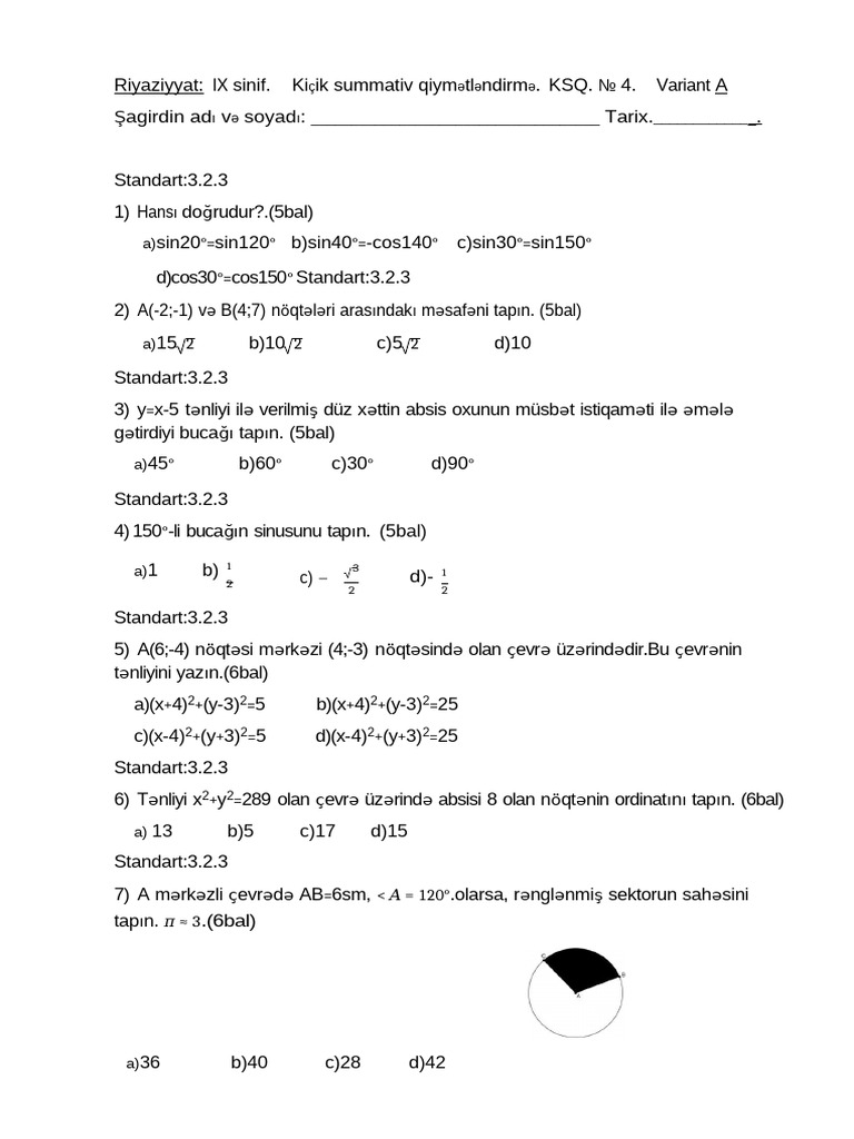 9-Cu Sinif KSQ 4A | PDF