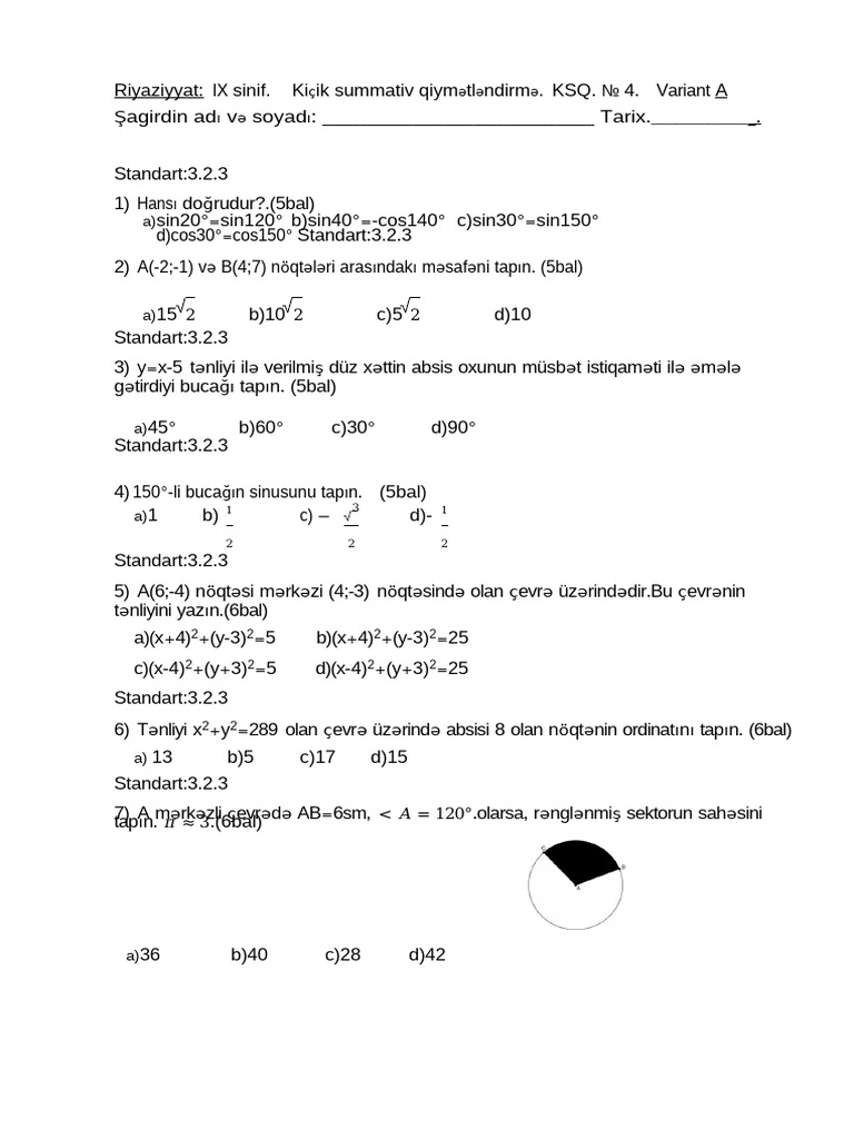 9-Cu Sinif KSQ 4A | PDF