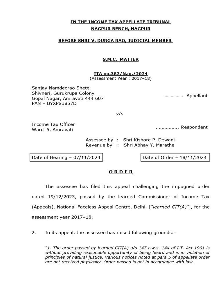 Tax Appeal Decision: Sanjay N. Shete | PDF | Constitutional Law | Separation Of Powers