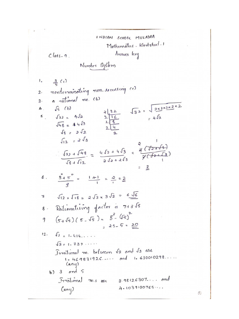 Worksheet 1-Answwer Key | PDF