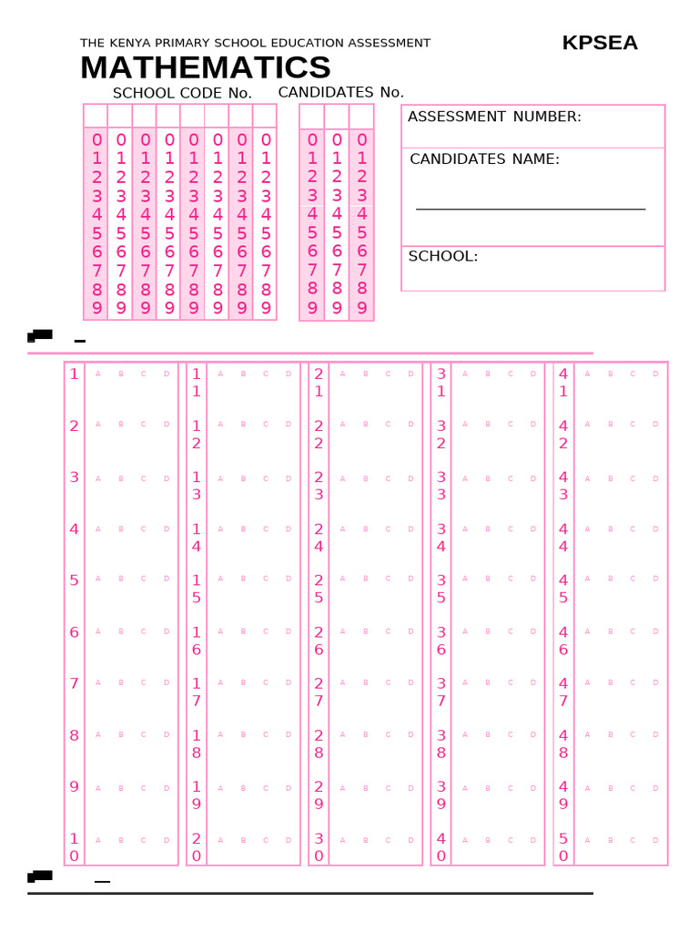 KPSEA 2025 Sample Answer Sheets | PDF