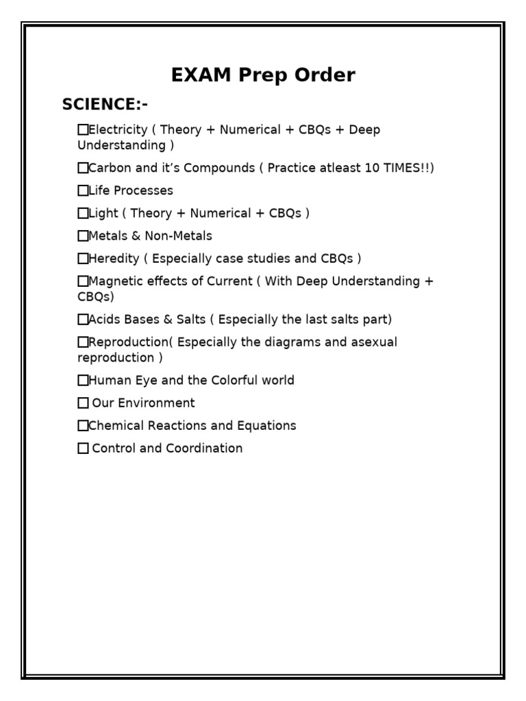 EXAM Prep Order of Science | PDF