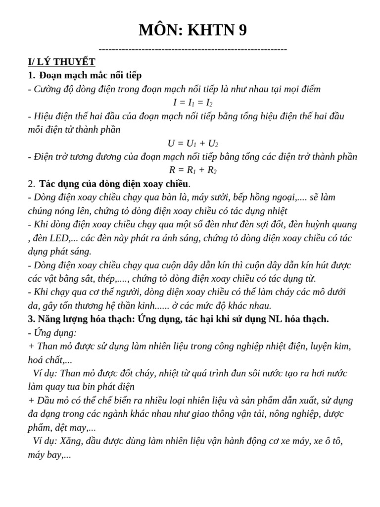 Đề cương KHTN | PDF