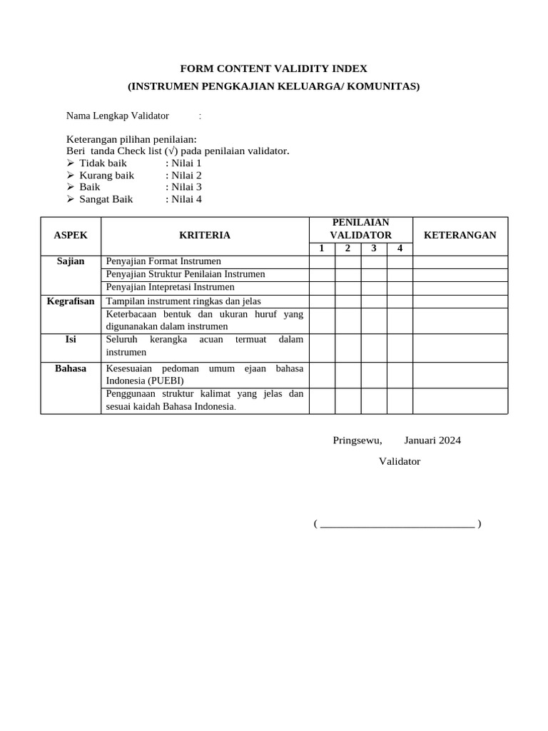 FORM CONTENT VALIDITY INDEX | PDF