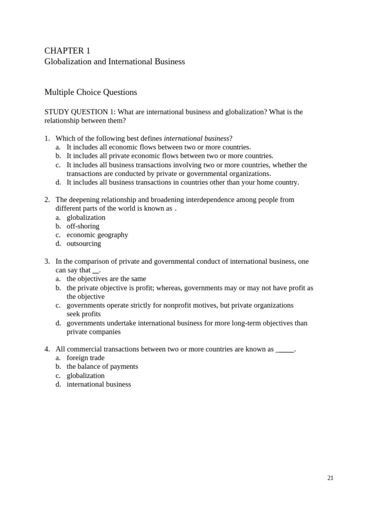 CHAPTER 1 50 MCQ IB Introduction GLobalization | PDF | Globalization | Exports