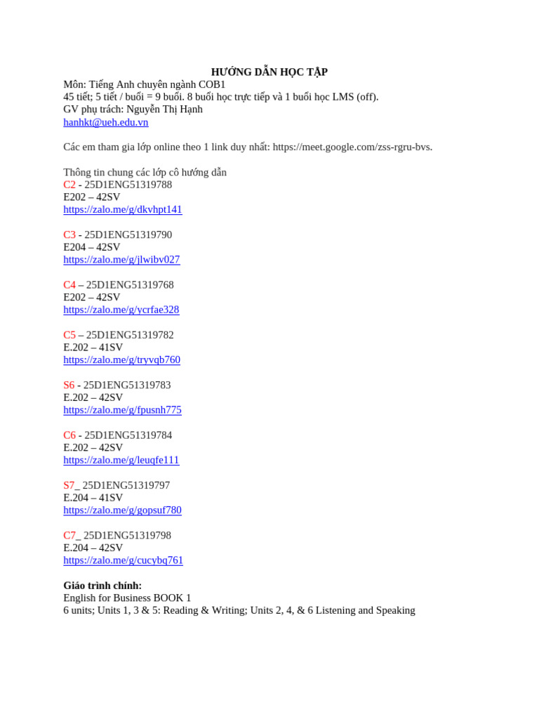 Huongdanhoctap COB1 K50 Chungcaclop | PDF