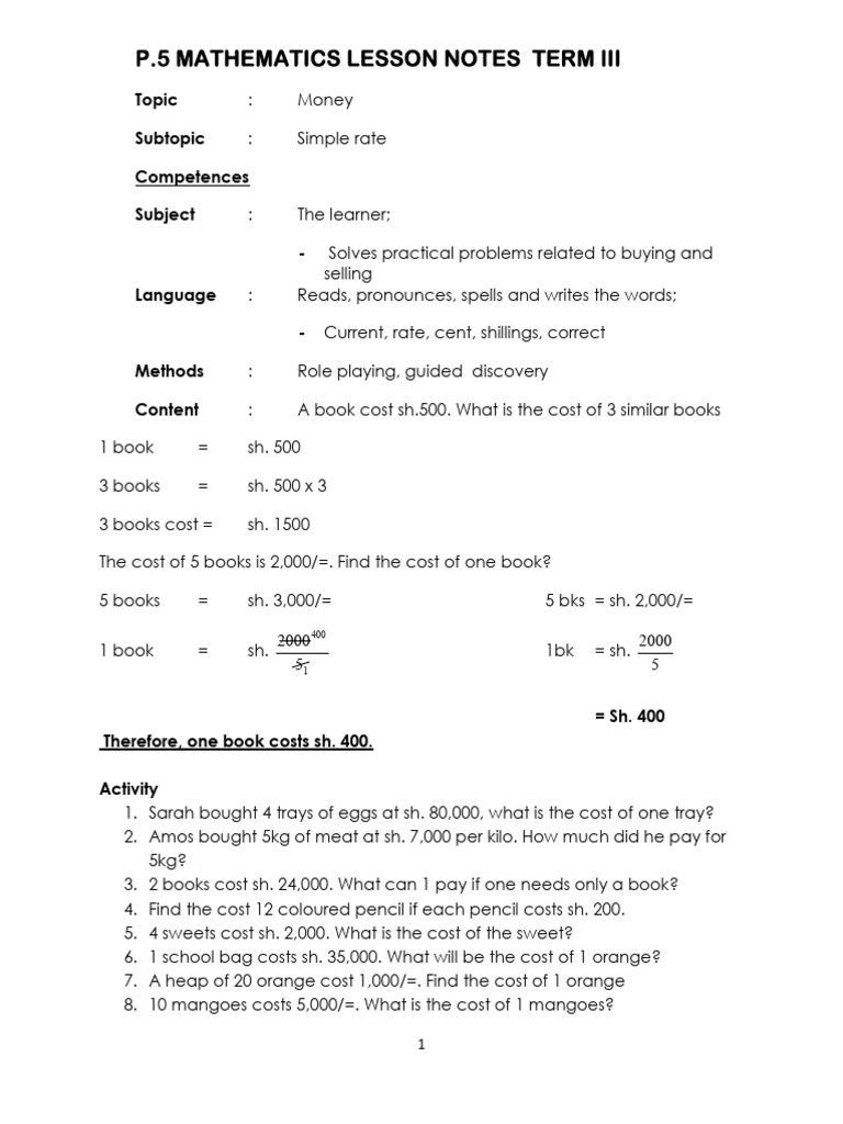 P.5 MATHEMATICS LESSON NOTED TERM III | PDF | Litre | Kilogram