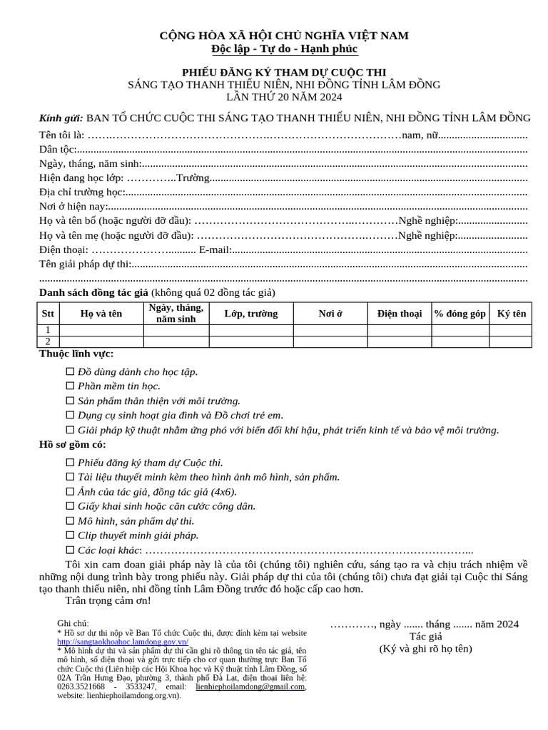 Phieu Dang Ky Du Thi | PDF