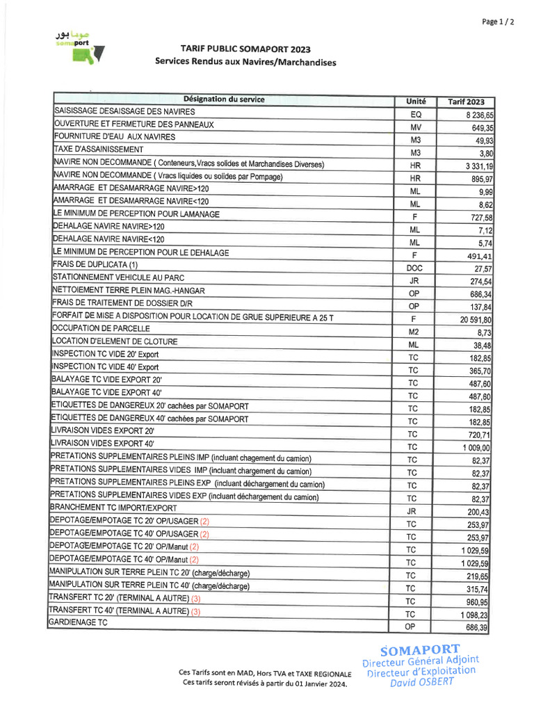 Tarifs Publics Somaport 2023 | PDF
