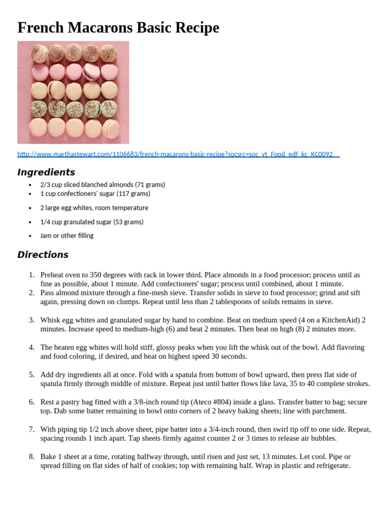 French Macarons Basic Recipe | PDF