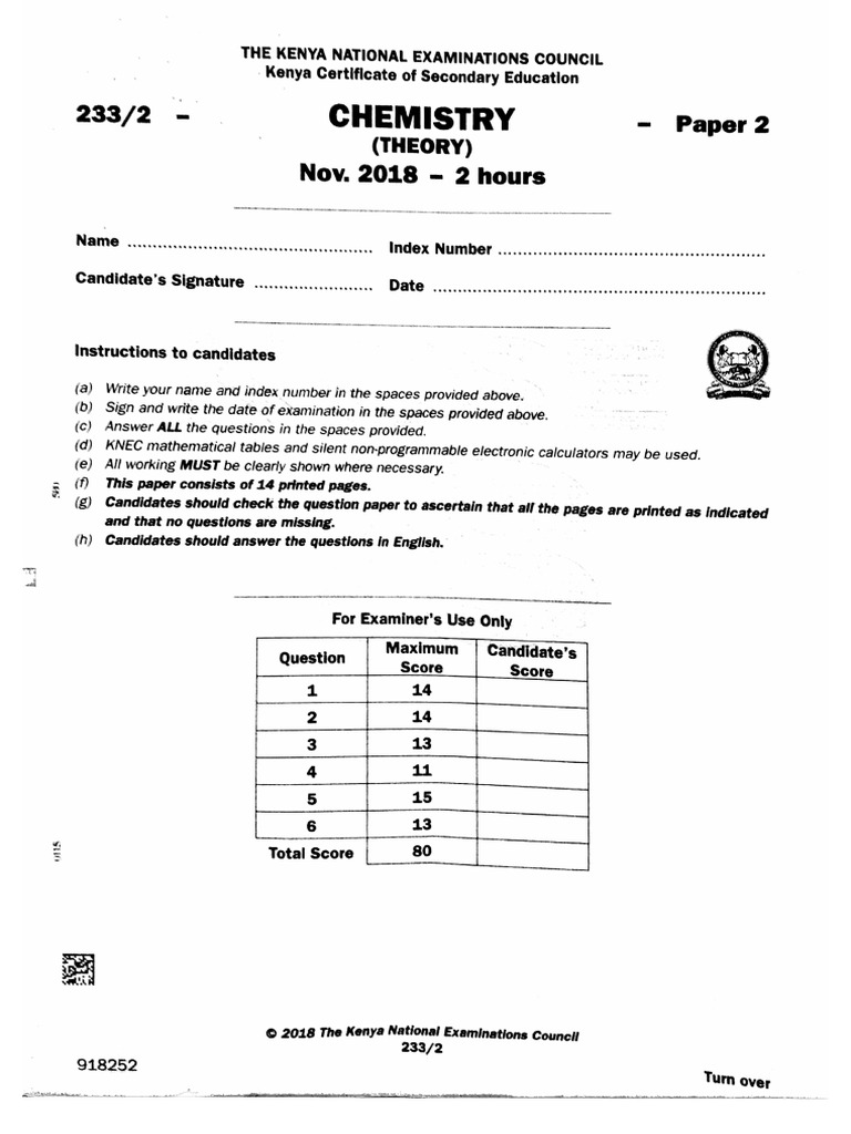 KCSE-2018-KNEC-CHEM-PP2 (1) | PDF