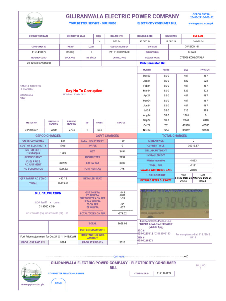 GEPCO ONLINE BILL (3) | PDF | Taxes | Payments
