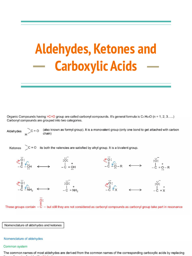 Aldehydes, Ketones and Acids Part-I | PDF