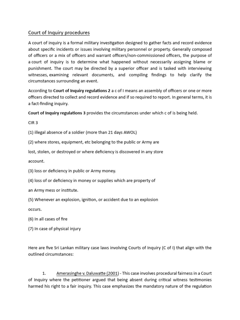 Court of Inquiry Procedures Overview | PDF | Court Martial | Confession ...