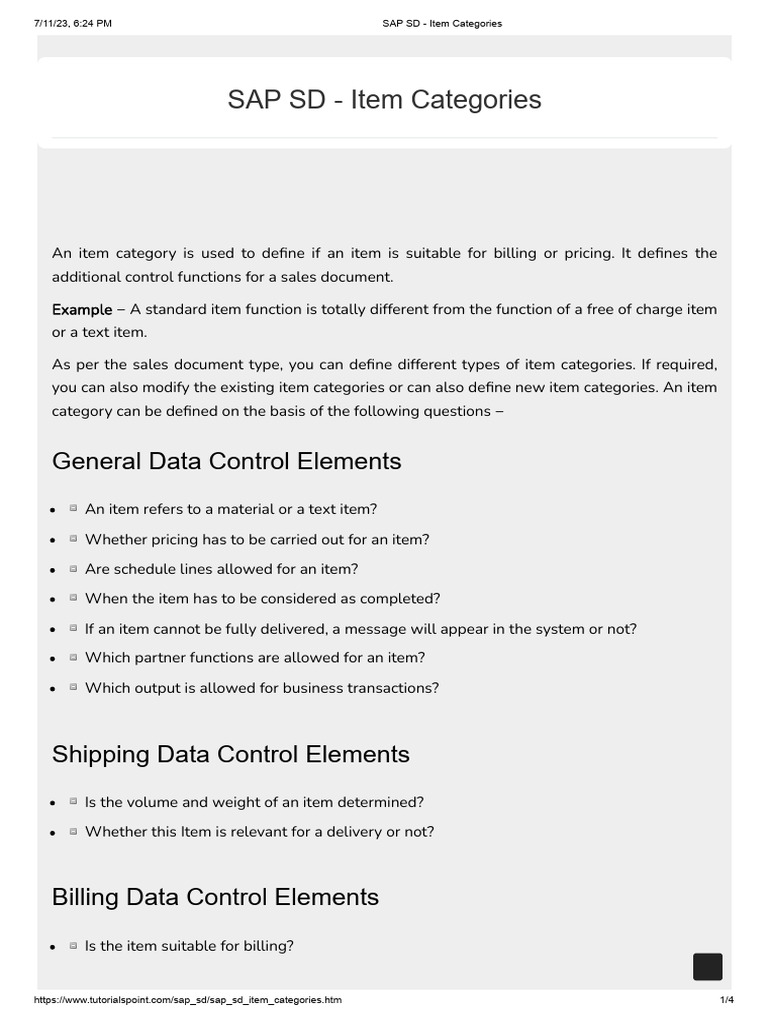 SAP SD - Item Categories | PDF | Computing