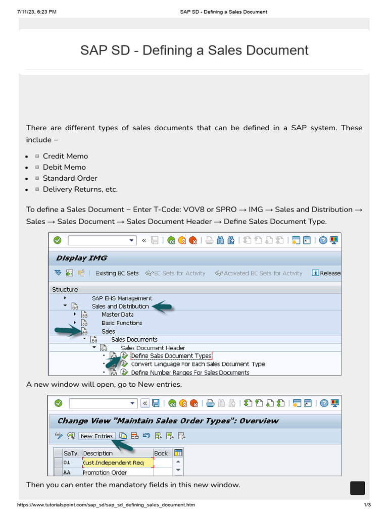 SAP SD Sales Document Definition Guide | PDF