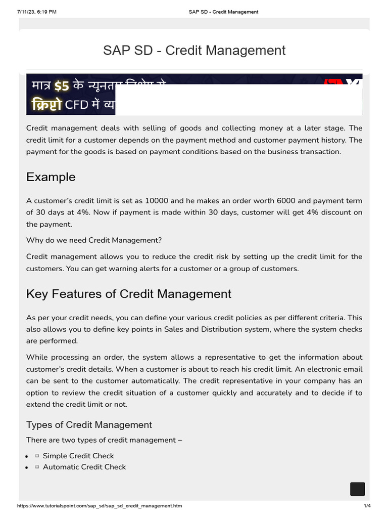 SAP SD - Credit Management | PDF | Credit | Finance & Money Management