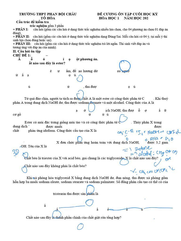 Đề Cương Hóa 12 - Cuối Hk1-Học Sinh | PDF