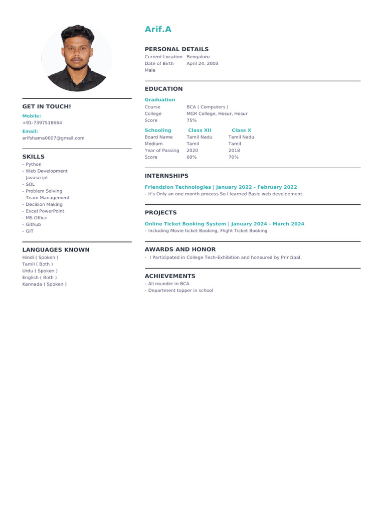 Arif Fresher Resume | PDF