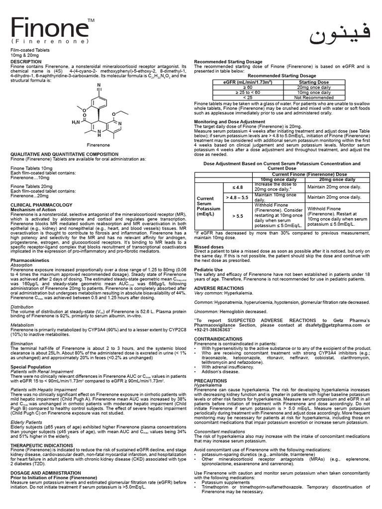 Finone (Finerenone) Tablet Overview | PDF | Pharmacokinetics | Chronic ...