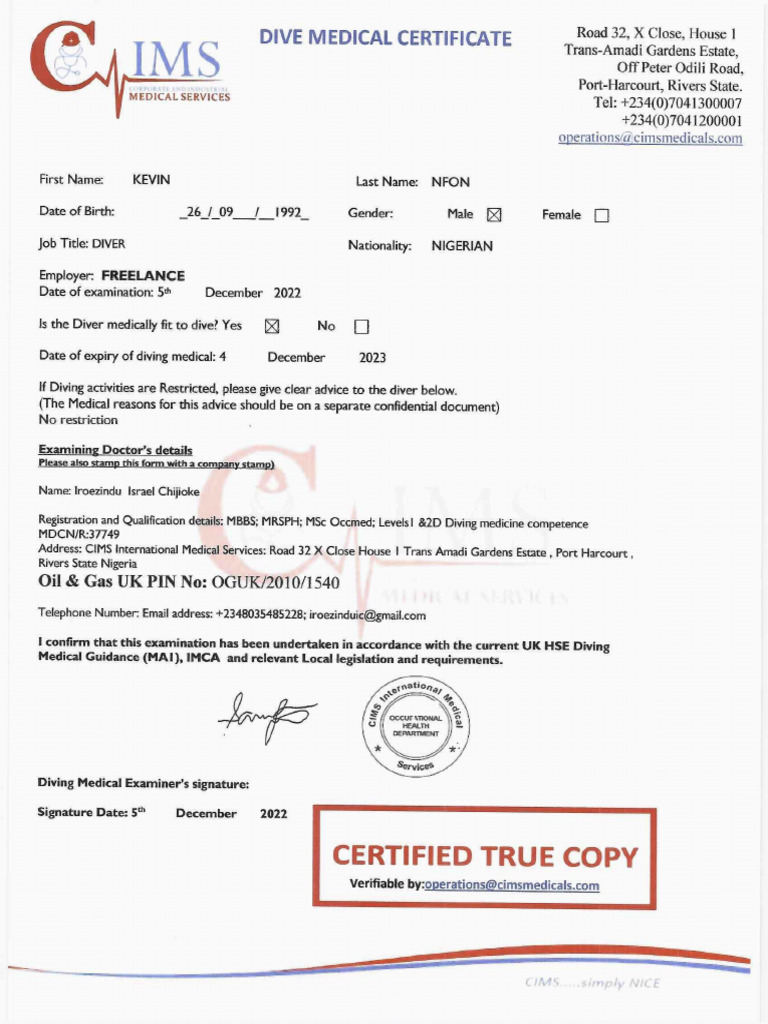 Medical Certificate | PDF