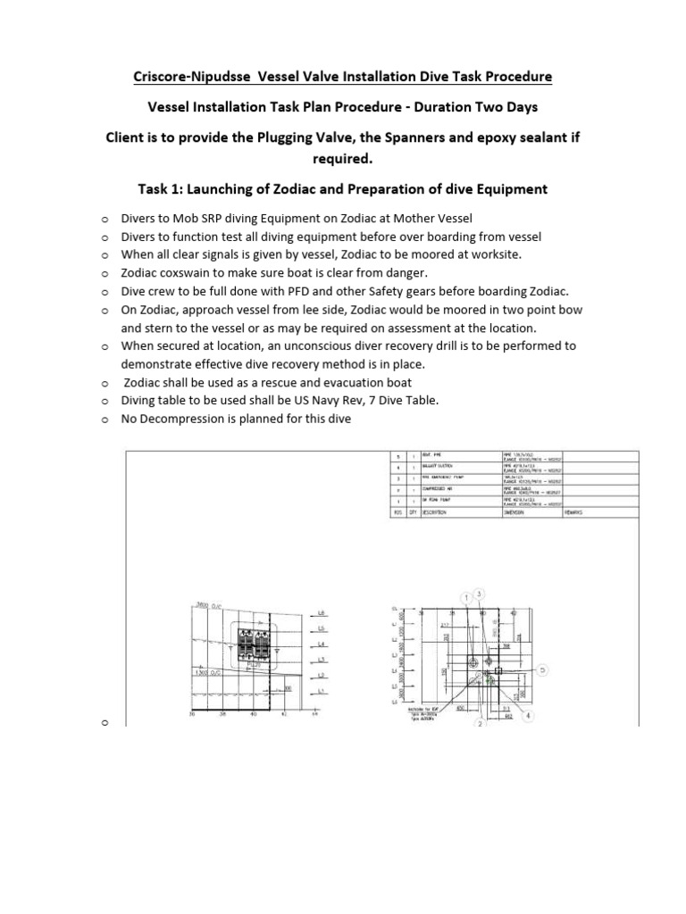 Vessel Valve Installation Diving Task Plan Procedure | PDF | Underwater ...