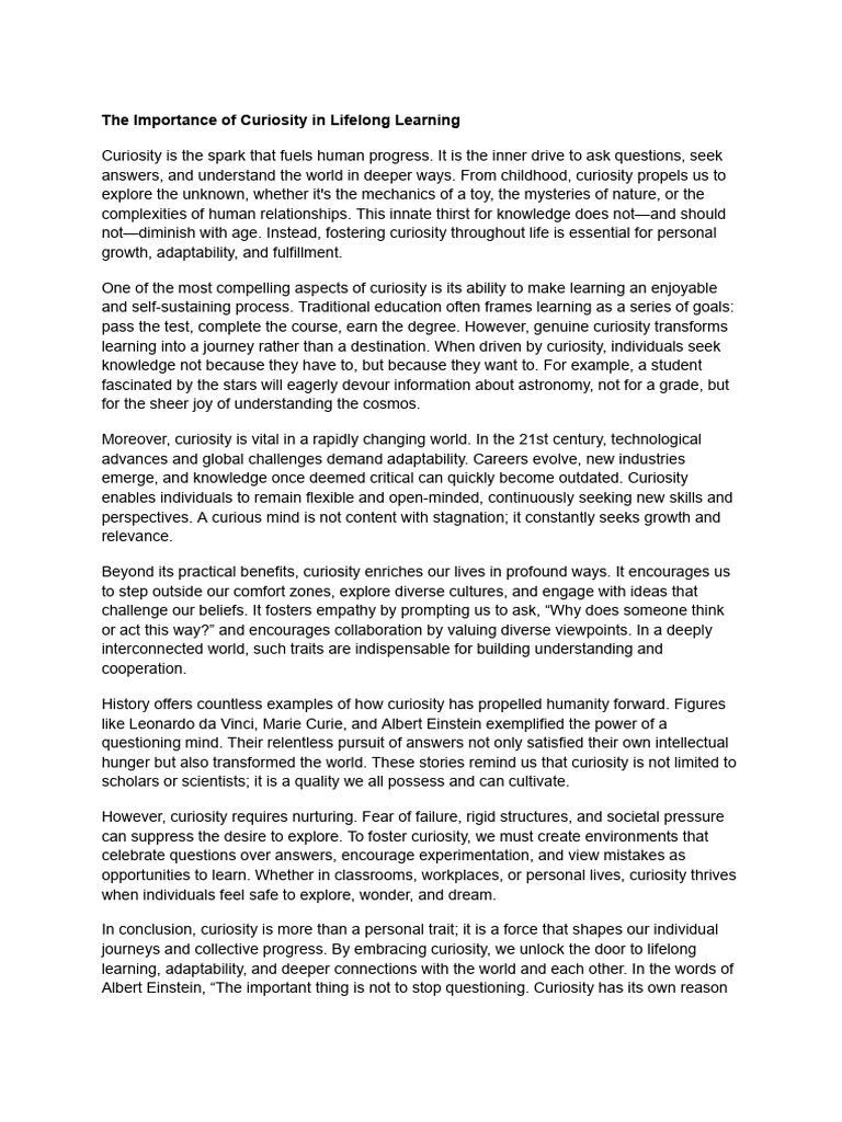 The Importance of Curiosity in Lifelong Learning | PDF | Curiosity ...