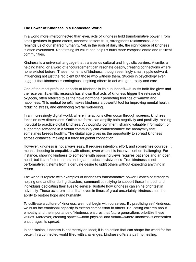 The Power of Kindness in A Connected World | PDF | Empathy | Compassion