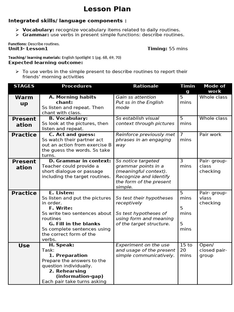 English Spotlight 1 Daily Routines | PDF | English Language | Vocabulary