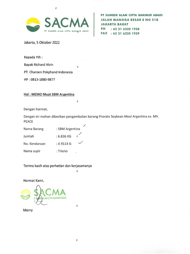 MEMO MUAT SBM CPI-SACMA | PDF