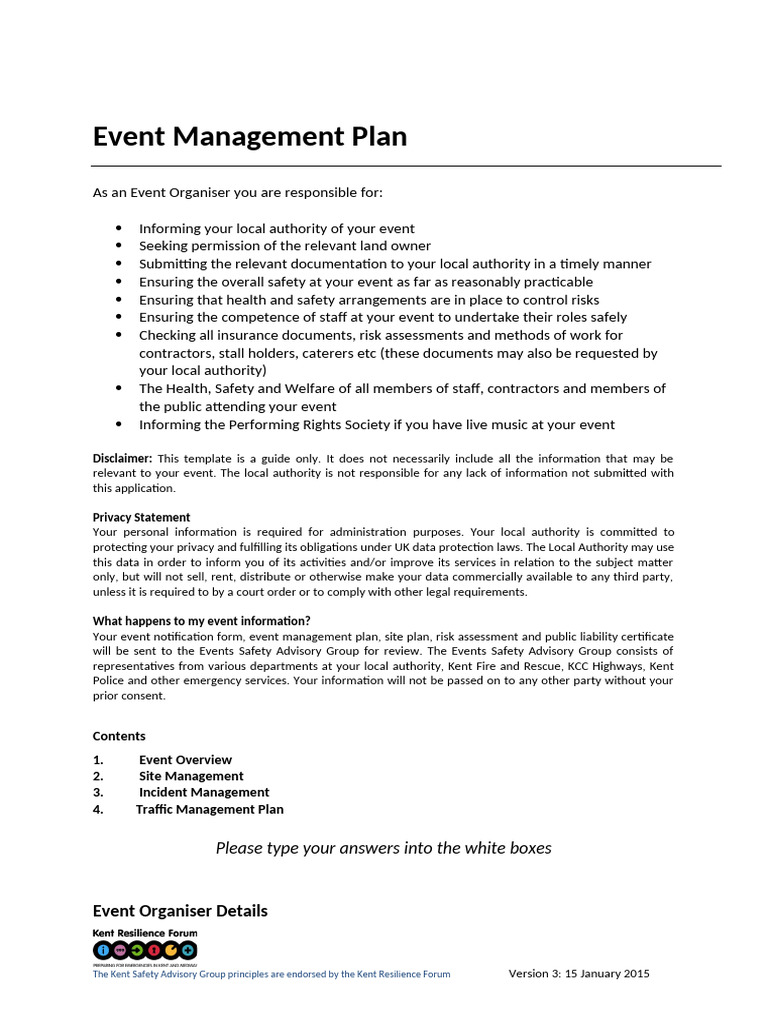 Event Management Plan Template | PDF | Emergency | Traffic