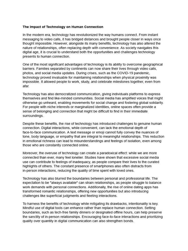 Technology's Dual Impact on Connection | PDF | Social Media | Popular ...