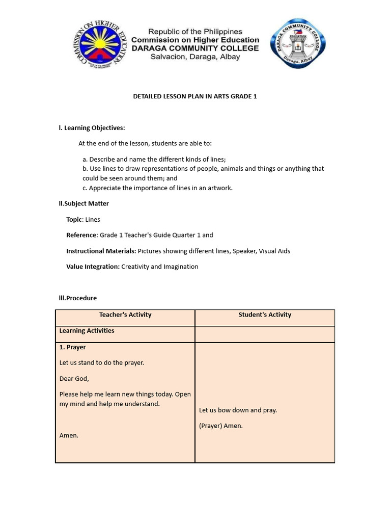DLP in Arts Grade 1 | PDF | Line (Geometry) | Cognition