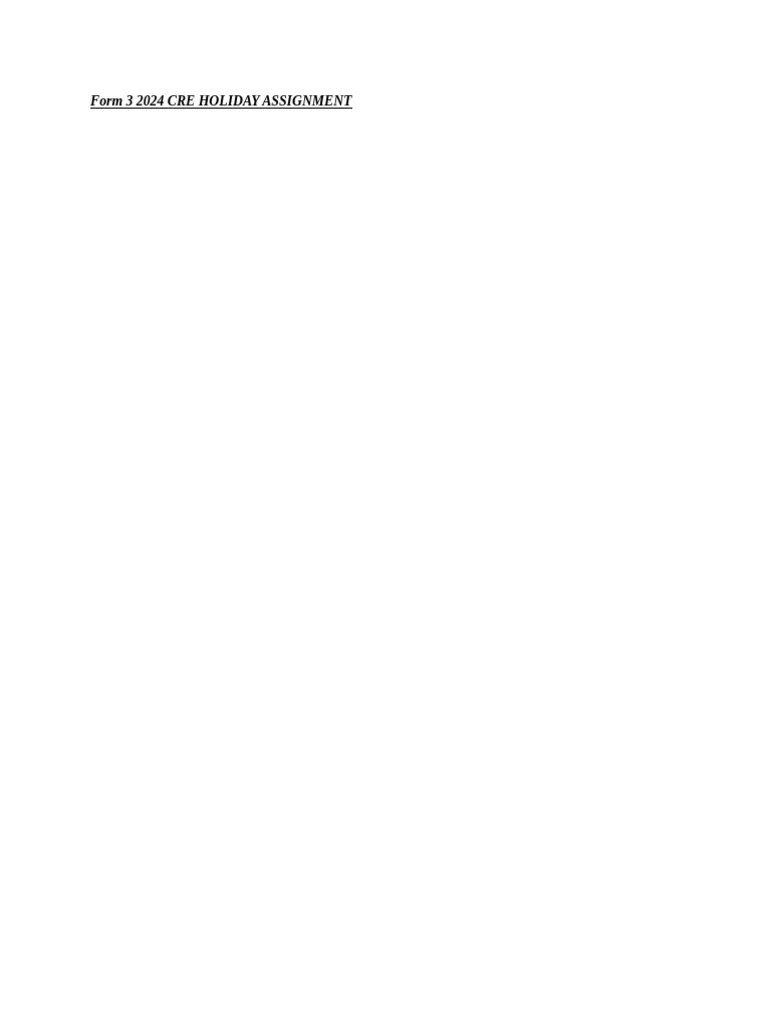 Form 3 CRE Holiday Assignment 2024 | PDF | Elijah | Book Of Genesis