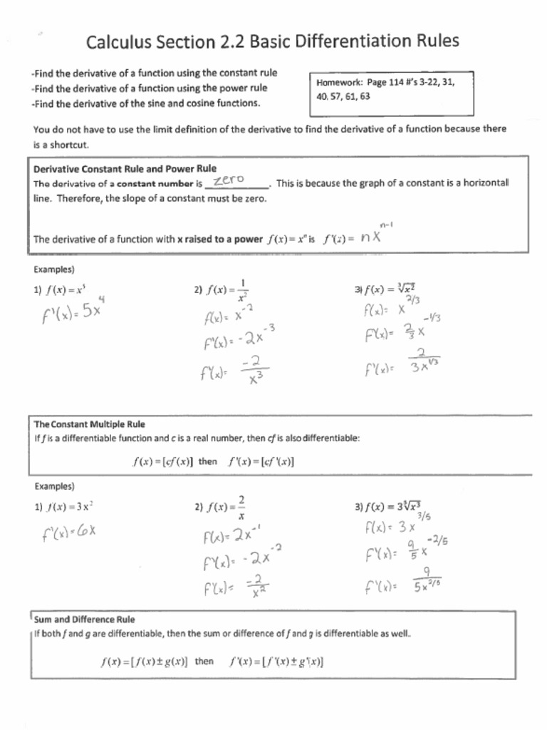 2.2 Basic Differentiation Rules Notes | PDF