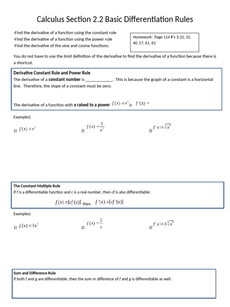 2.2 Basic Differentiation Rules | PDF