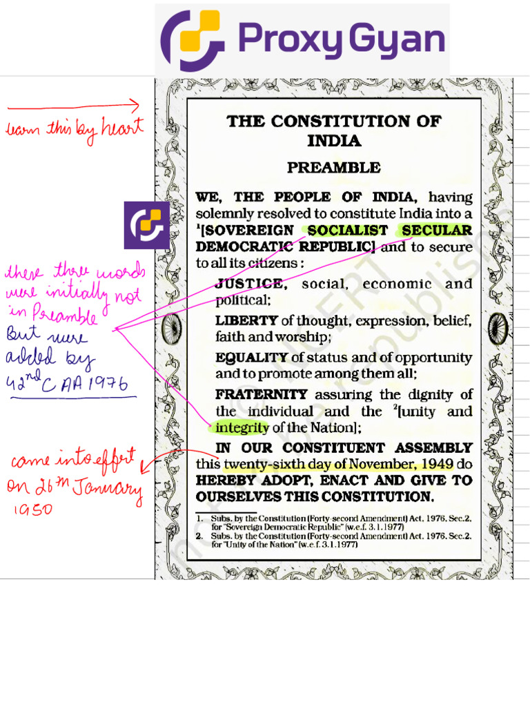 Preamble of Indian Constitution | PDF | Democracy | Political Ideologies