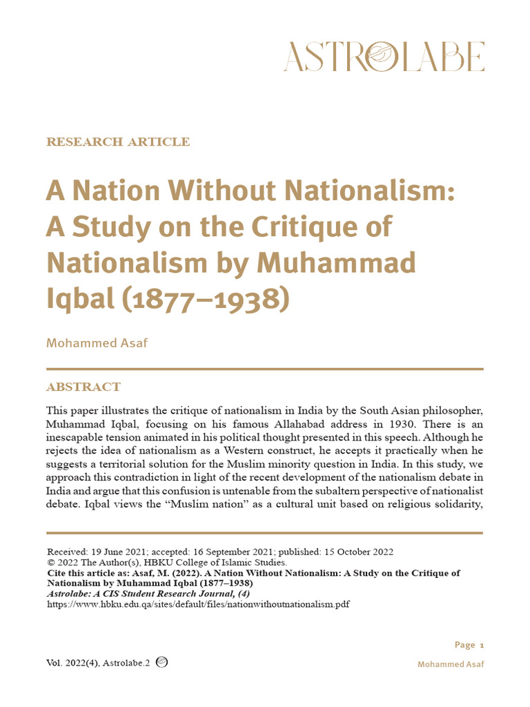 Nation Without Nationalism | PDF | Nationalism | All India Muslim League