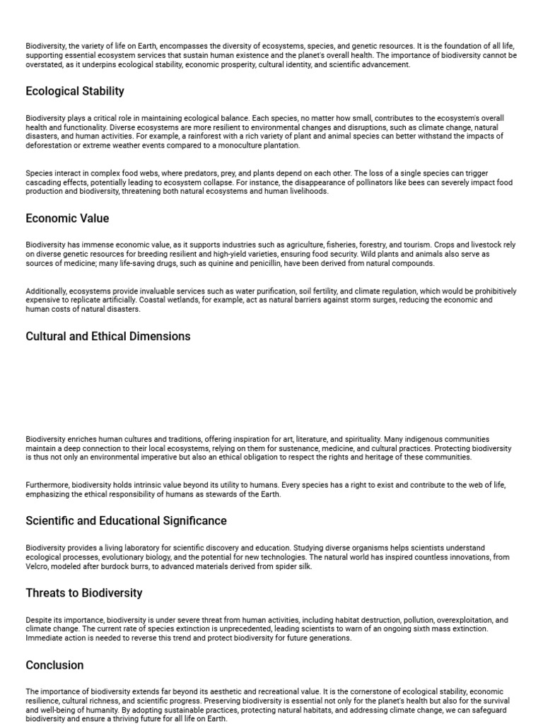 Importance of Biodiversity | PDF | Biodiversity | Ecosystem