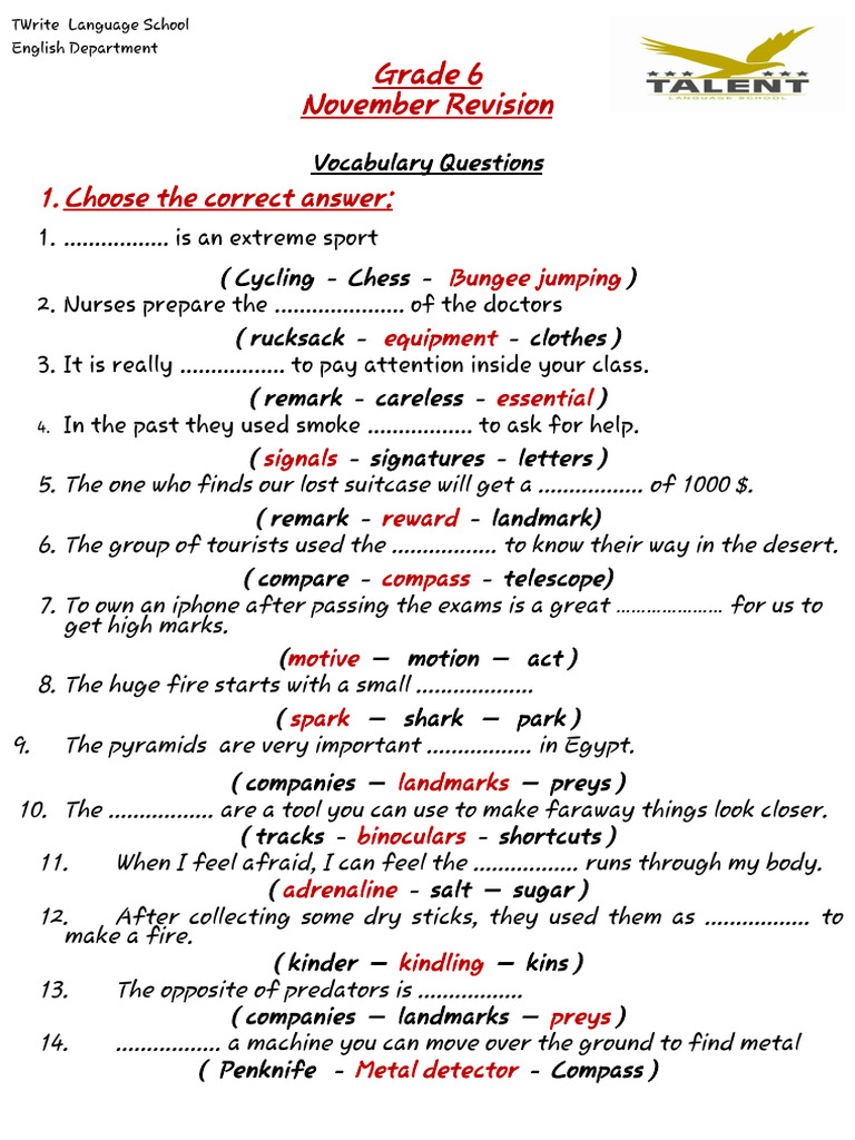 Grade 6 English Vocabulary & Grammar Revision | PDF | Dr. Watson