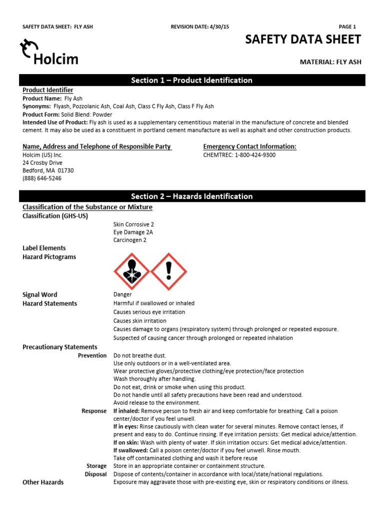 Safety_data_sheet_-_fly_ash_LAFARGE HOLCIM -_ghs_2015 | PDF | Silicon ...