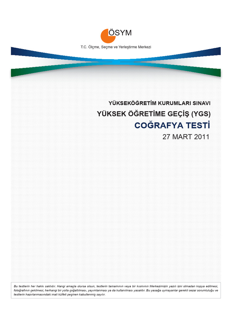 2011 YGS Coğrafya Soruları | PDF