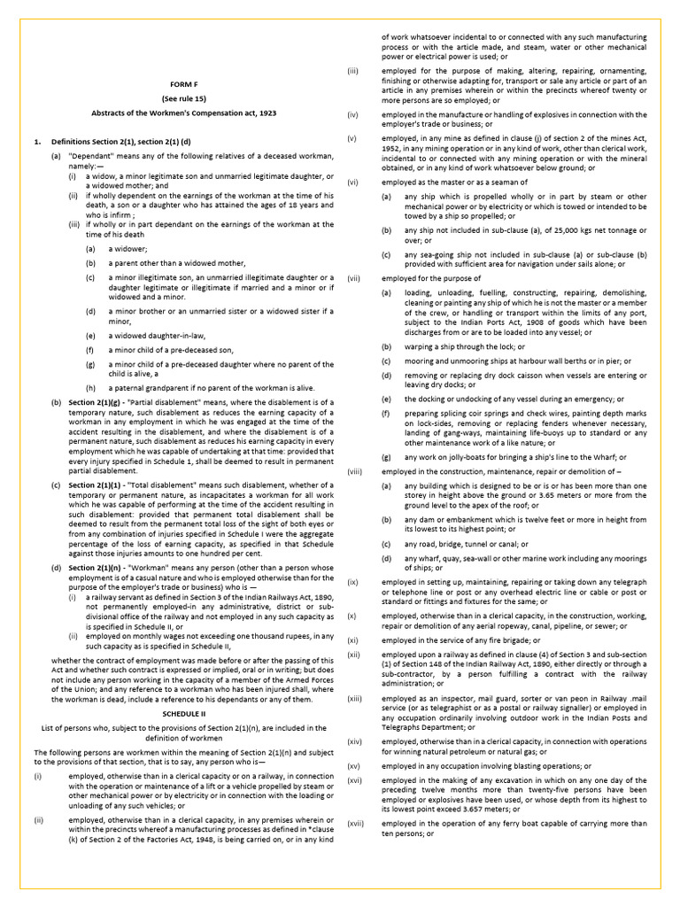 FORM F Abstracts of The Workmen Compensation Act, 1923 | PDF | Ships ...