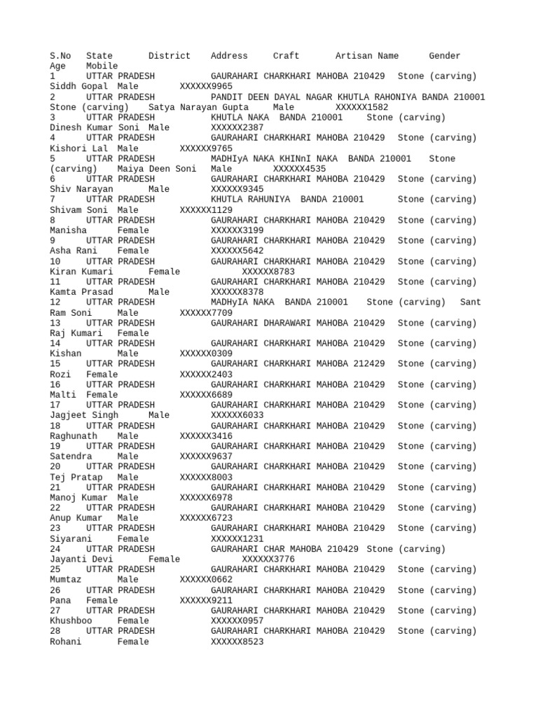 Artisan Database 03 01 25 - 03 - 27 | PDF