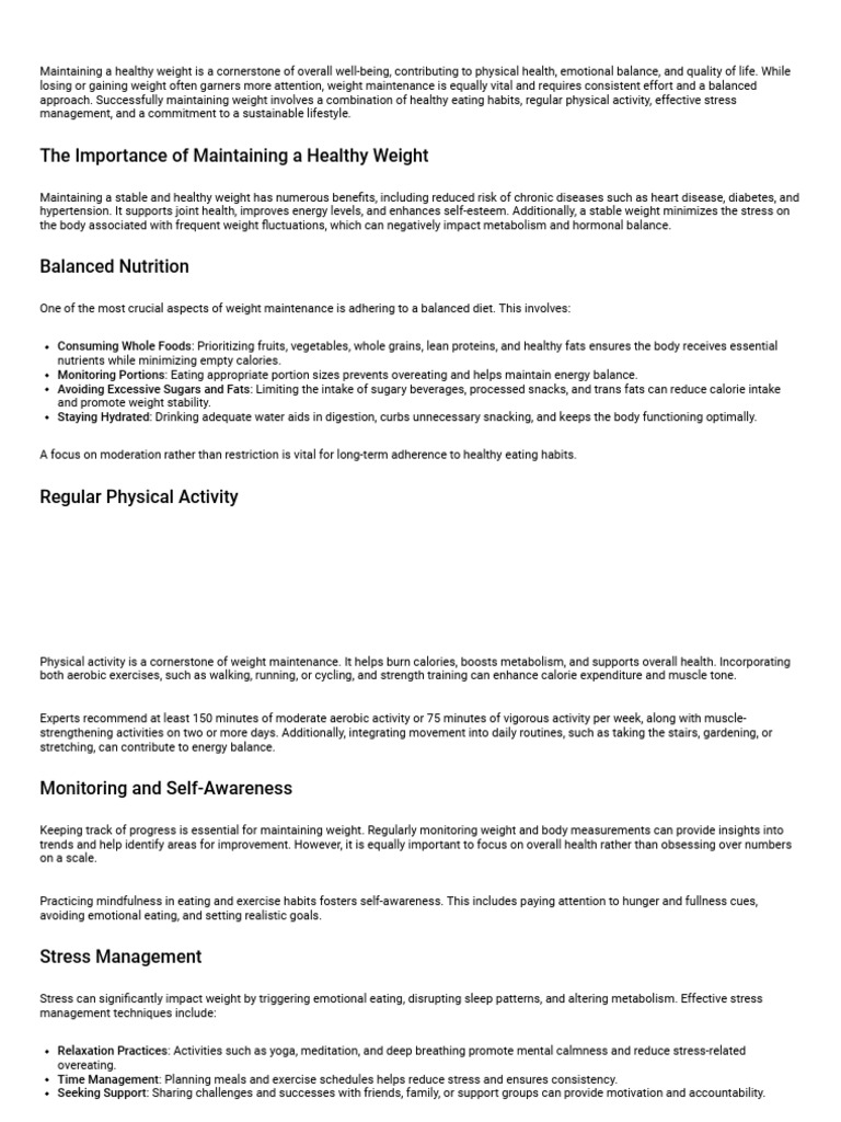 Essential Strategies for Weight Maintenance | PDF | Weight Management ...